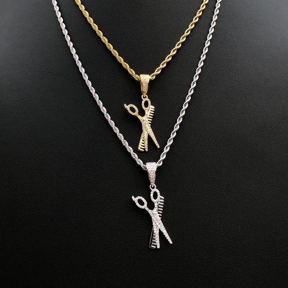 LIT JEWELRY | Accessories | Scissors Pendant 4k Gold Filled Fully Iced ...